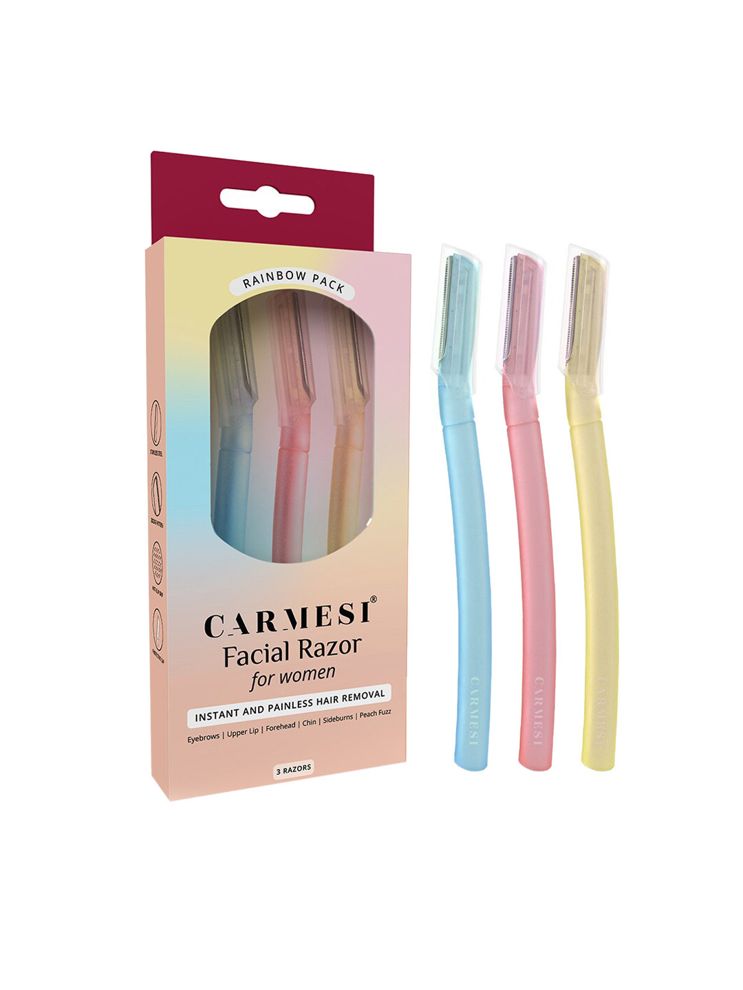 Buy CARMESI Women Rainbow Set Of 3 Reusable Face Razor For Instant ...