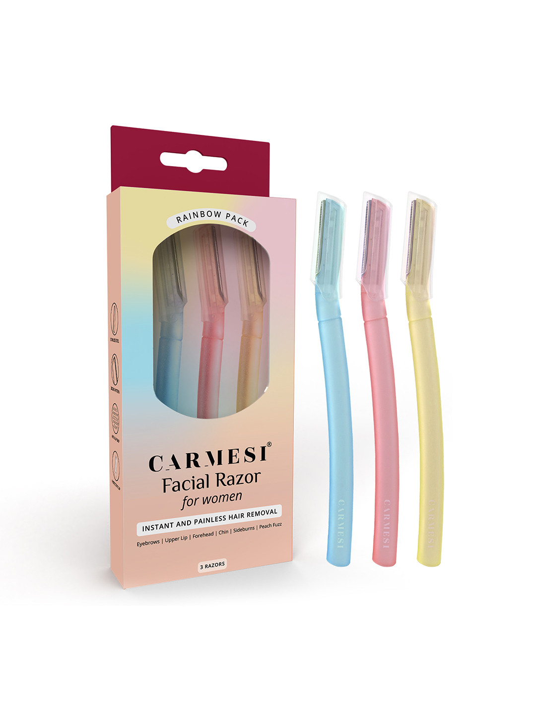 Buy CARMESI Women Rainbow Set Of 3 Reusable Face Razor For Instant ...