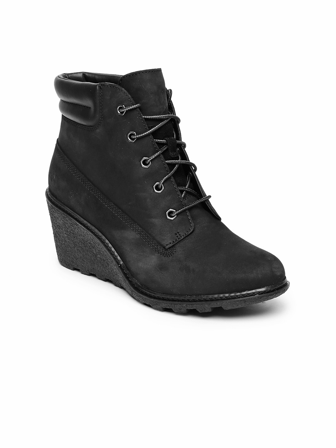 Buy Timberland Women Black Solid Leather Mid Top Heeled Boots - Boots ...
