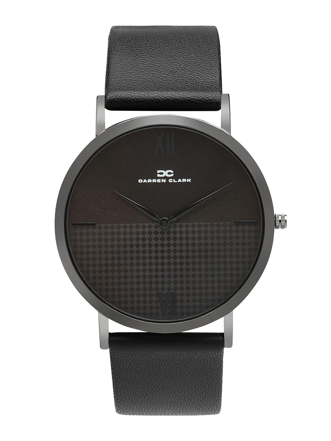 Buy DARREN CLARK Men Black Brass Embellished Dial & Black Leather Wrap ...