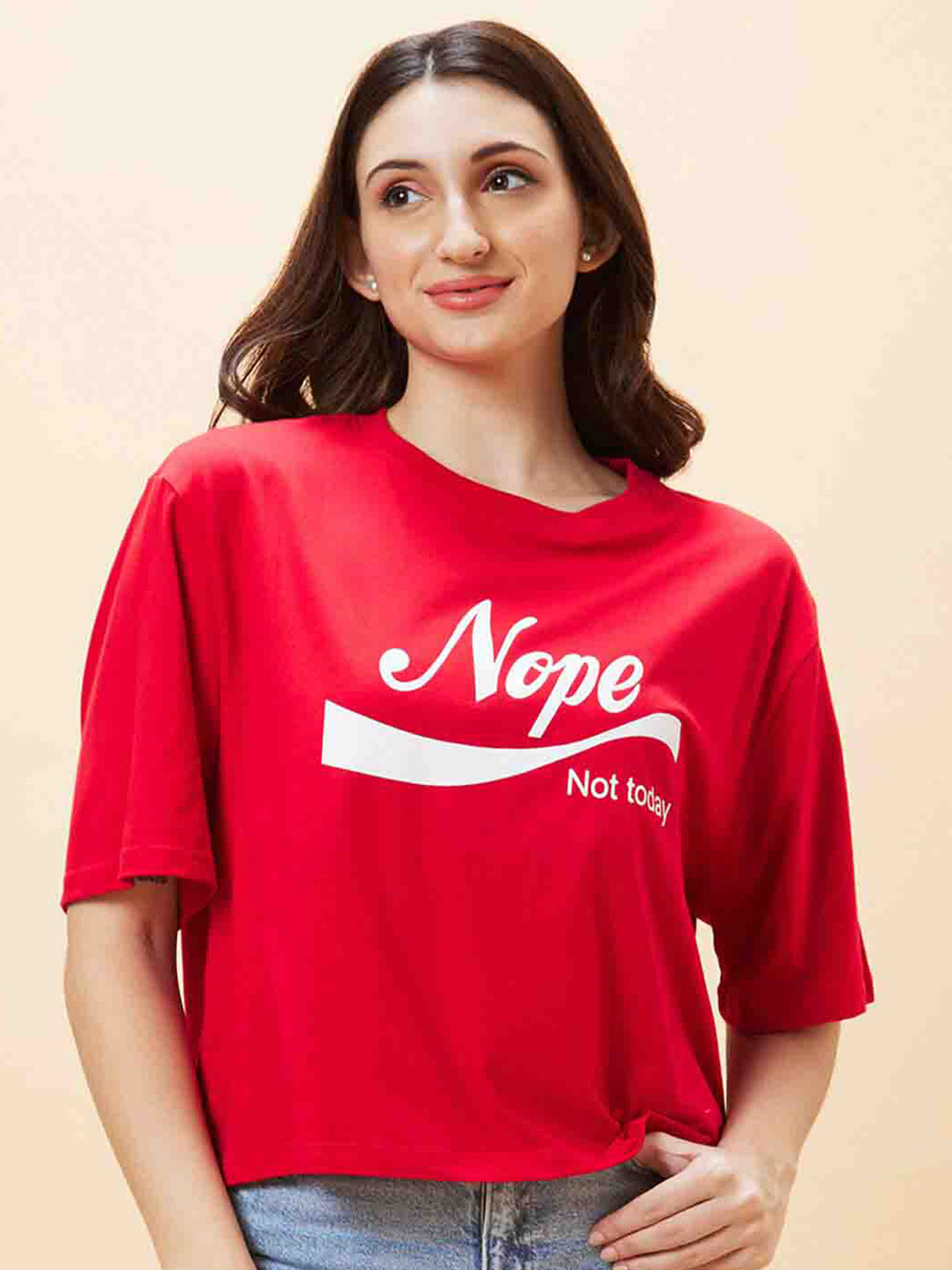 Buy Globus Women Drop Shoulder Graphic Printed Oversized Crop T Shirt ...