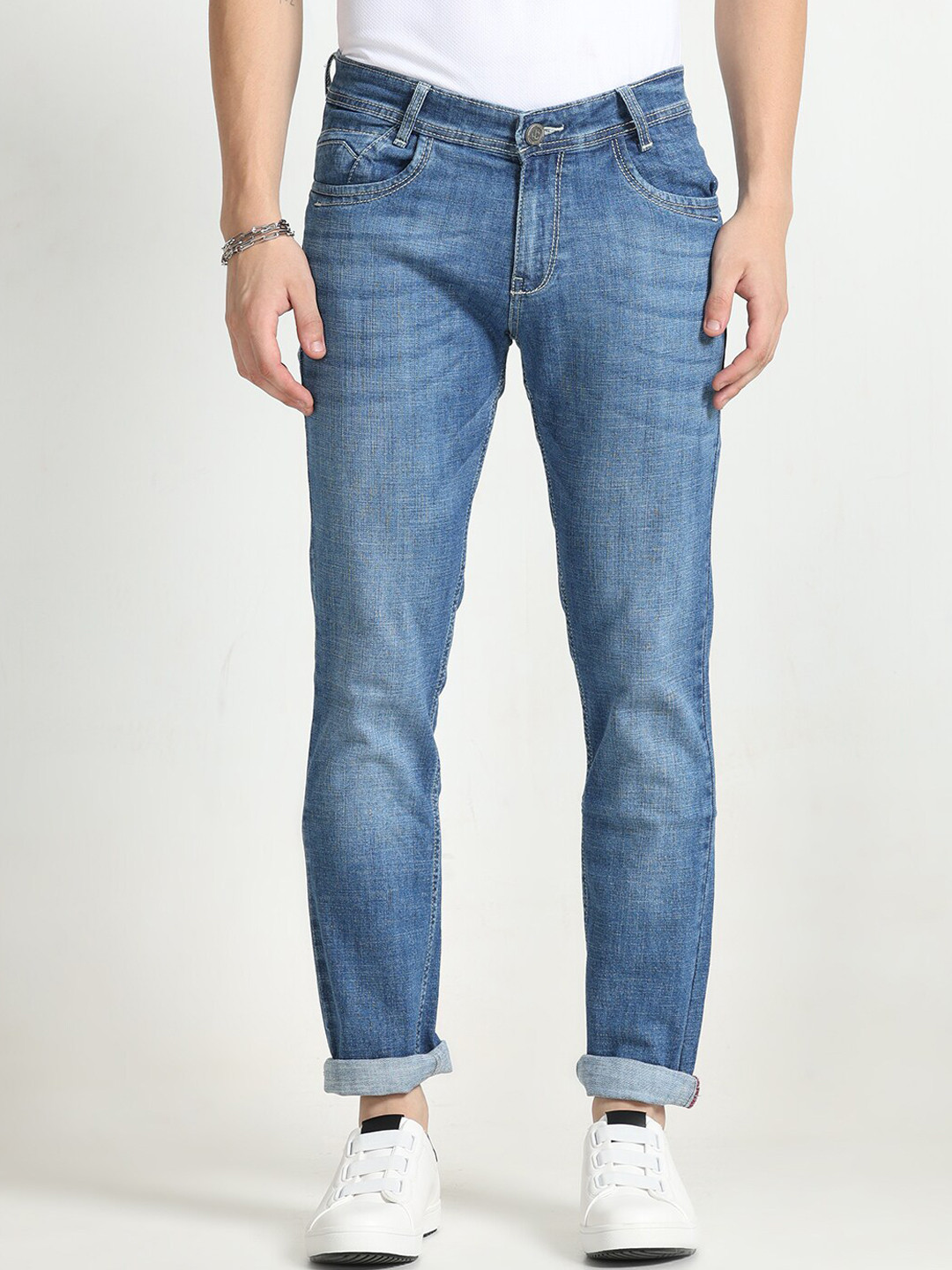 Buy Jean Cafe Men Jean Slim Fit Whiskers And Chevrons Mid Rise Cotton ...