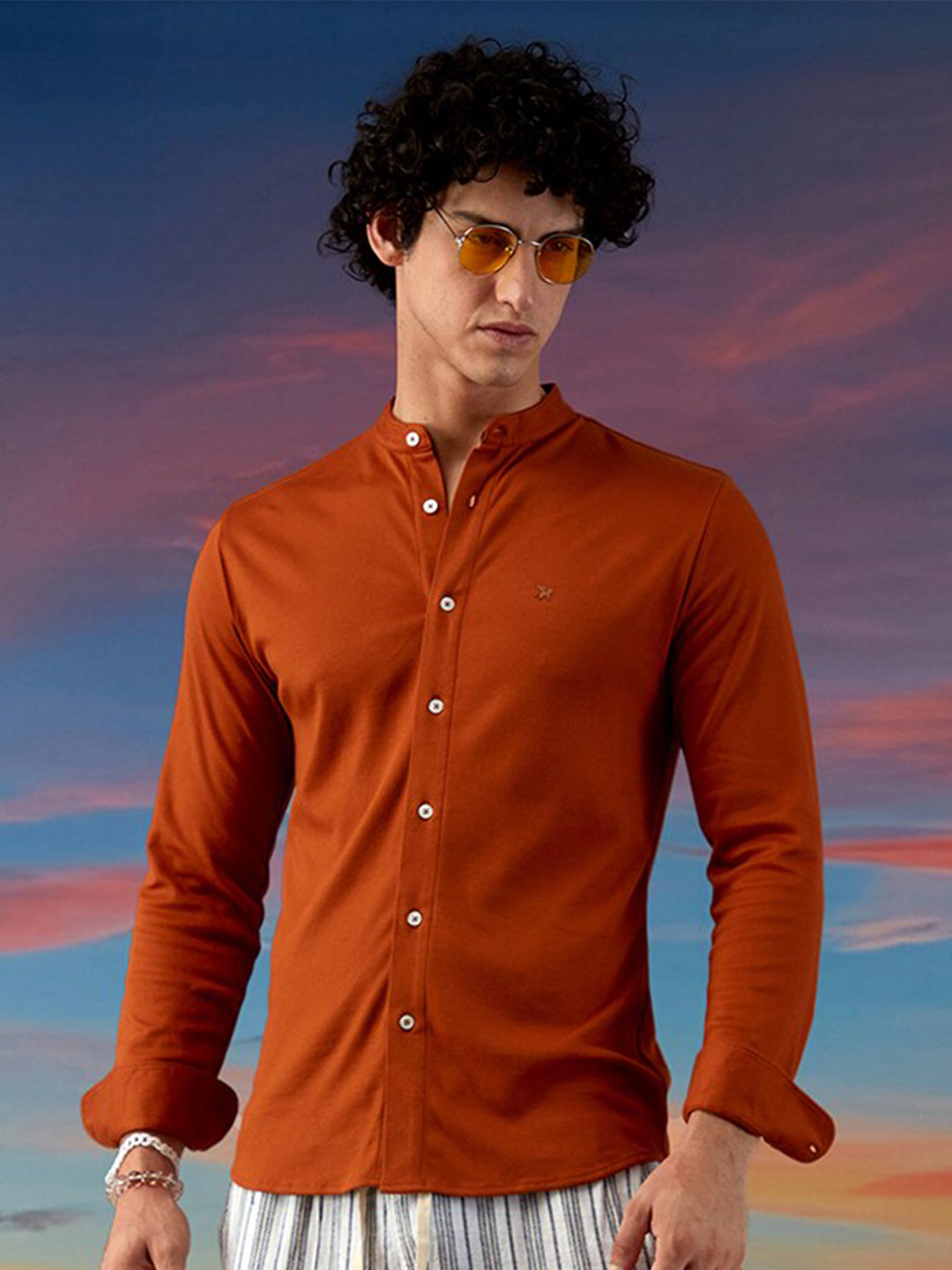 Buy Markle Moro Slim Fit Band Collar Cotton Casual Shirt - Shirts for ...