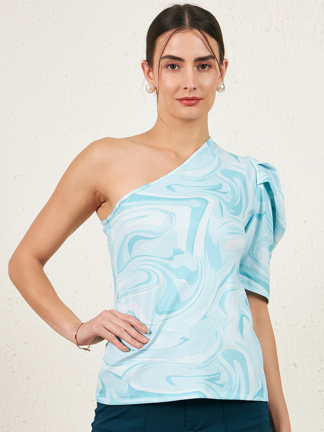 Buy Carlton London Abstract Printed One Shoulder Puff Sleeve Top - Tops ...