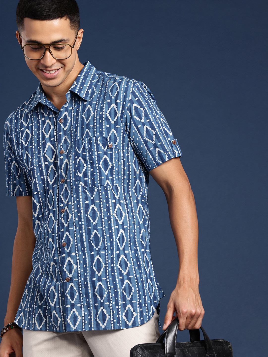 Buy Taavi Indigo Hand Block Printed Pure Cotton Casual Shirt - Shirts ...