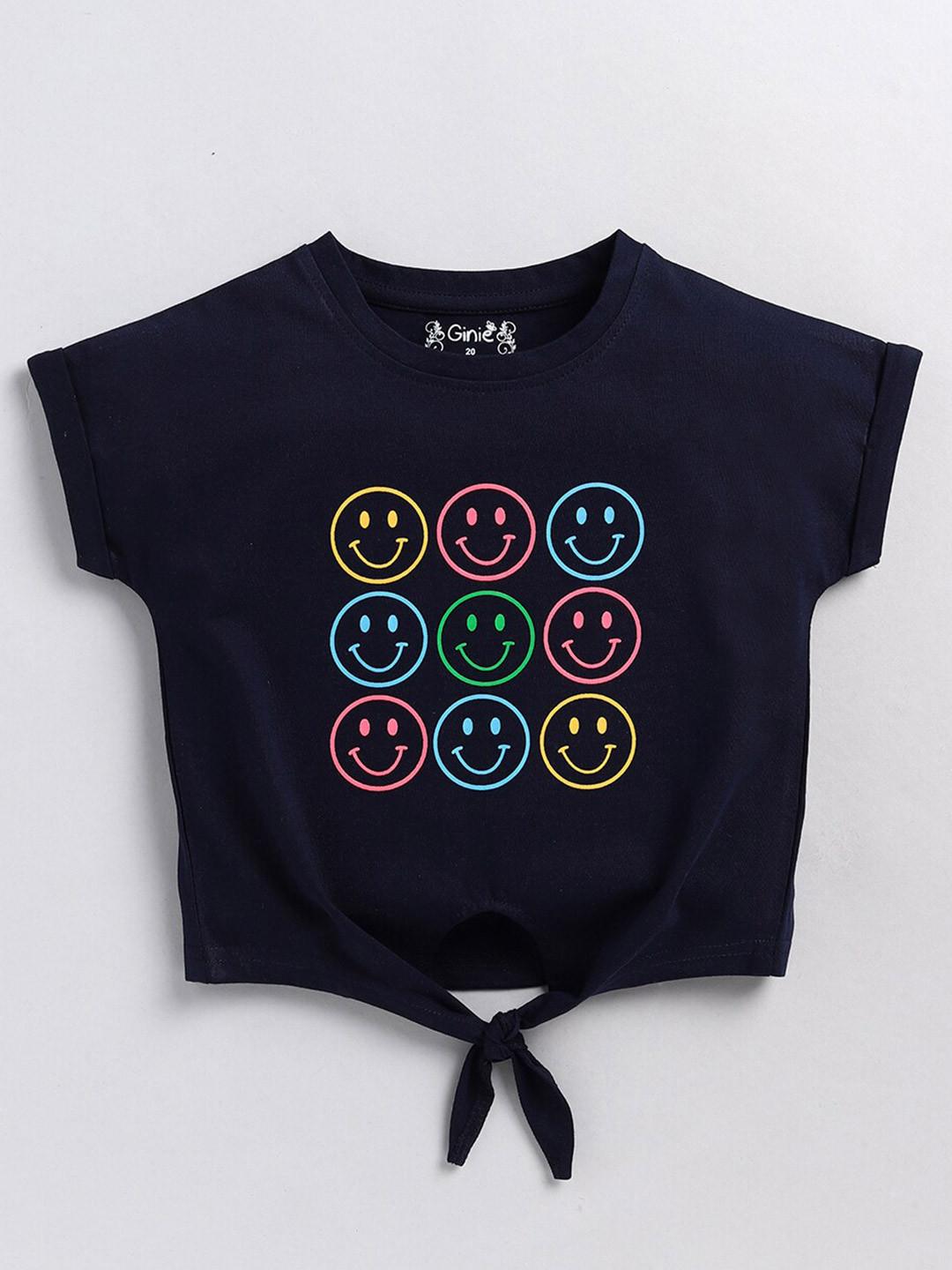 Buy Ginie Girls Graphic Printed Extended Sleeves Tie Ups Detail Top ...