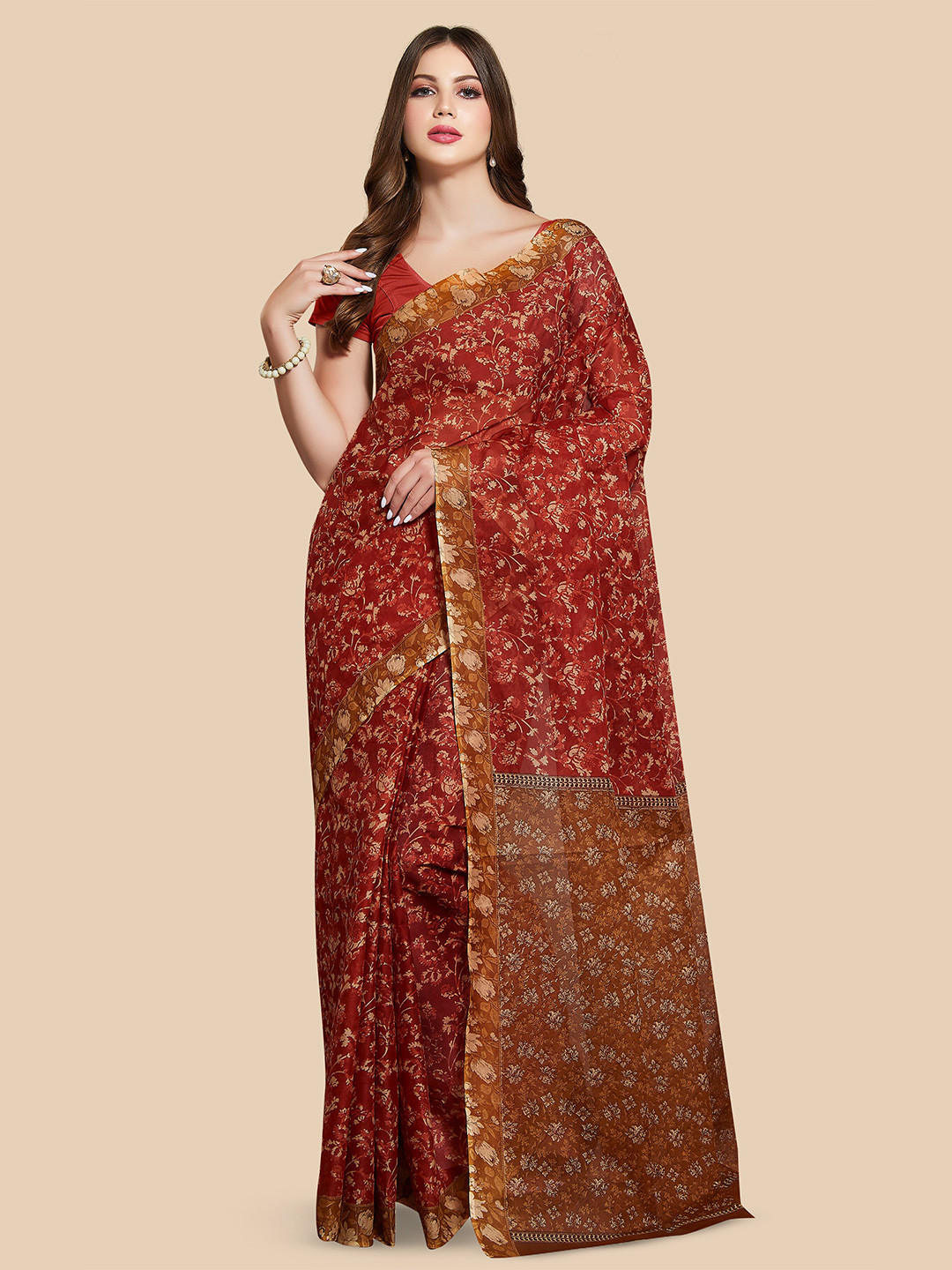 Buy Rani Saahiba Floral Pure Cotton Block Print Saree - Sarees for ...