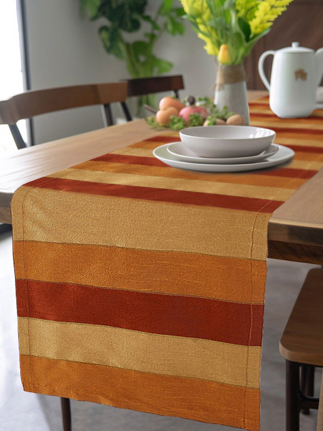 Buy Encasa Homes Maroon & Beige Striped Table Runner - Runners for ...
