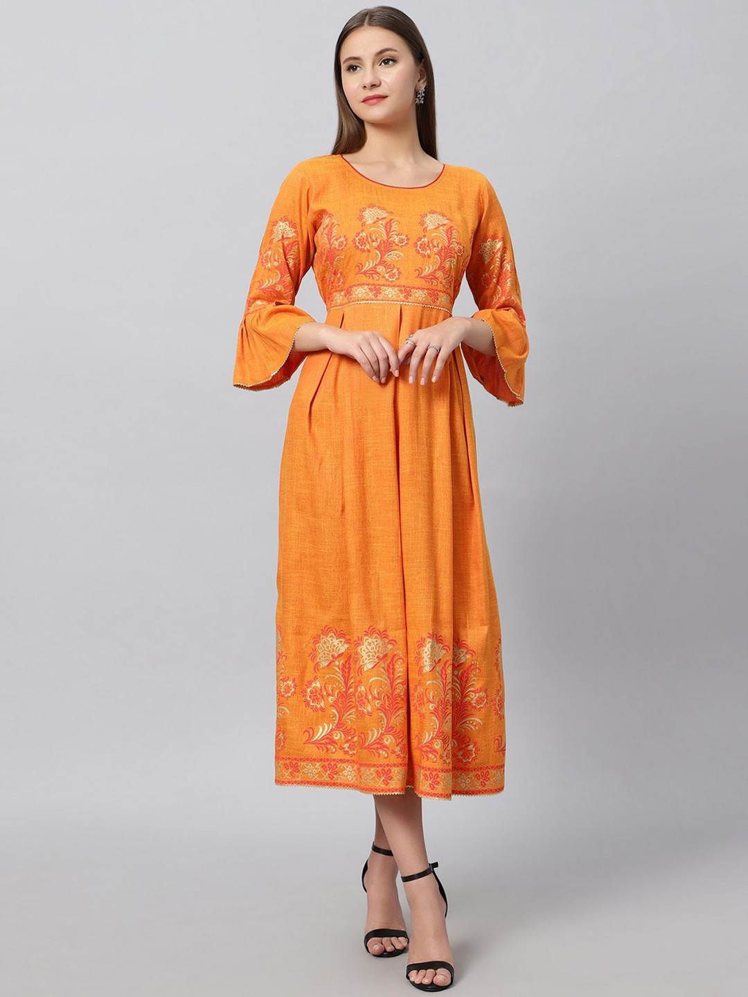 Buy DUMMY SHAPE Floral Printed Bell Sleeves Ethnic Motifs Fit & Flare ...