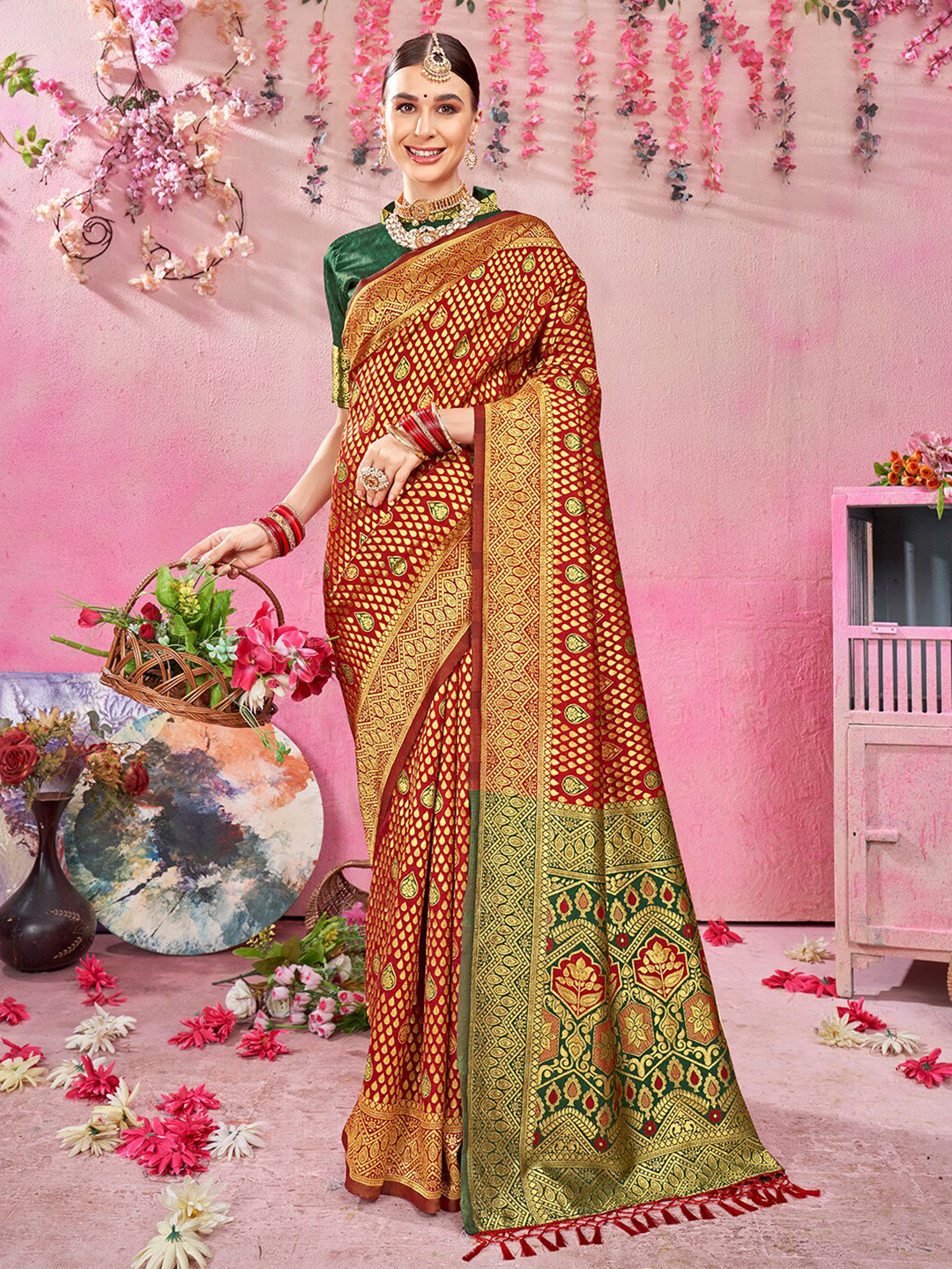 Buy Anouk Ethnic Motifs Woven Design Zari Banarasi Saree - Sarees for ...