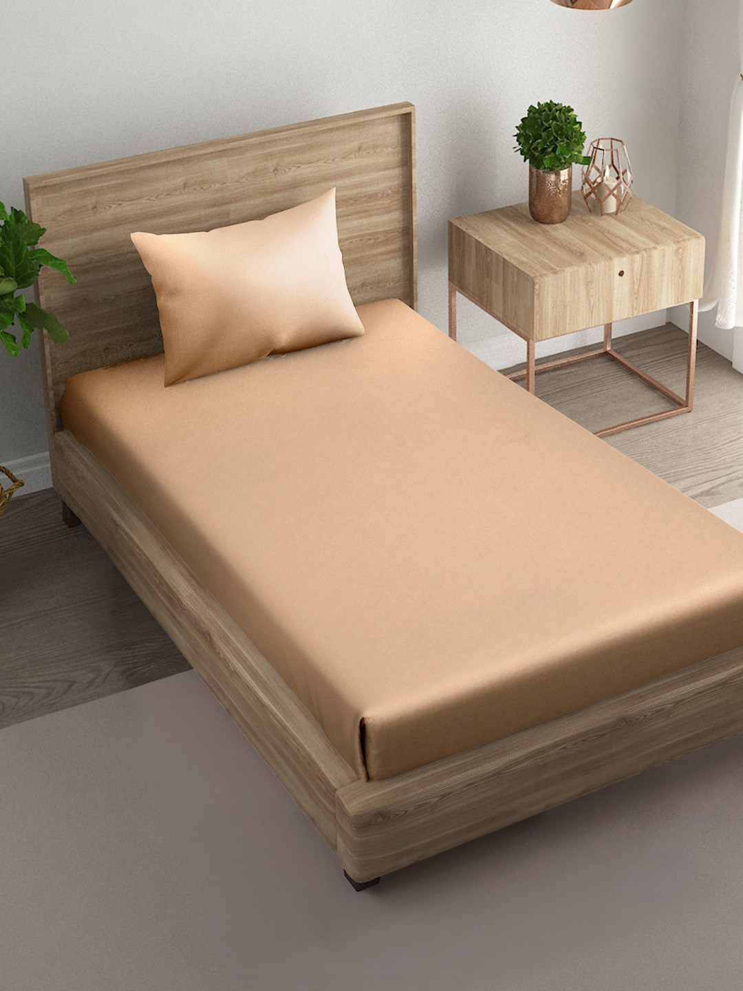 Buy Naksh Peach Coloured Cotton 210 TC Single Bedsheet With 1 Pillow Cover - Bedsheets for ...