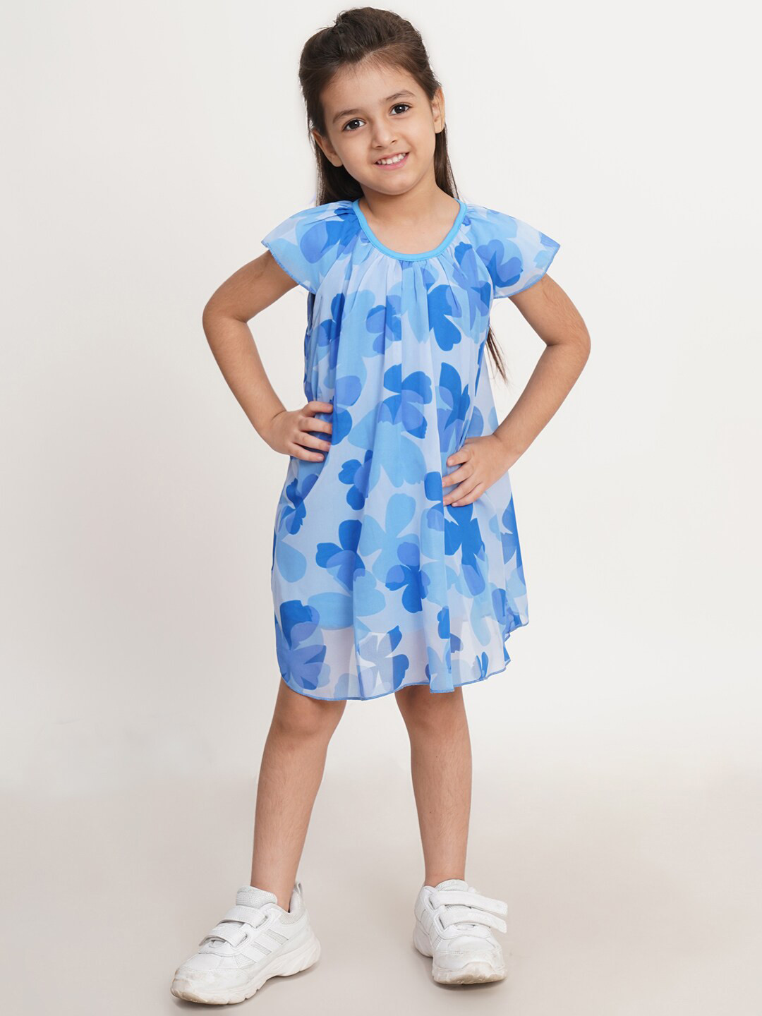 Buy Creative Kids Girls Floral Printed Cap Sleeves A Line Dress ...