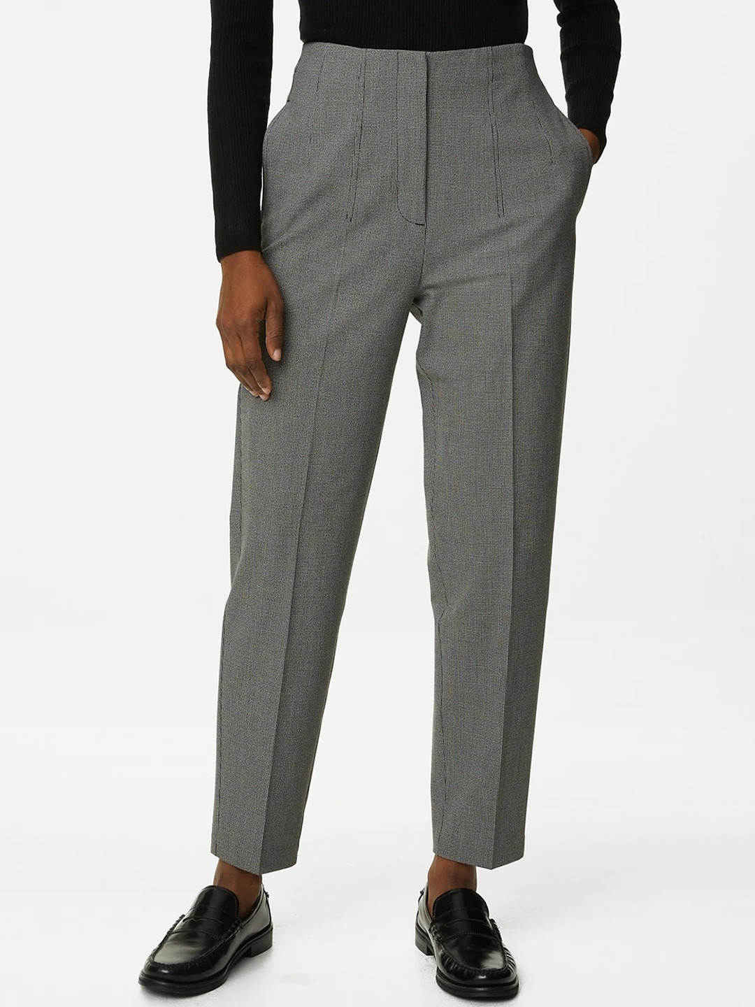 Buy Marks & Spencer Women Pleated Tapered Fit High Rise Formal Trousers ...