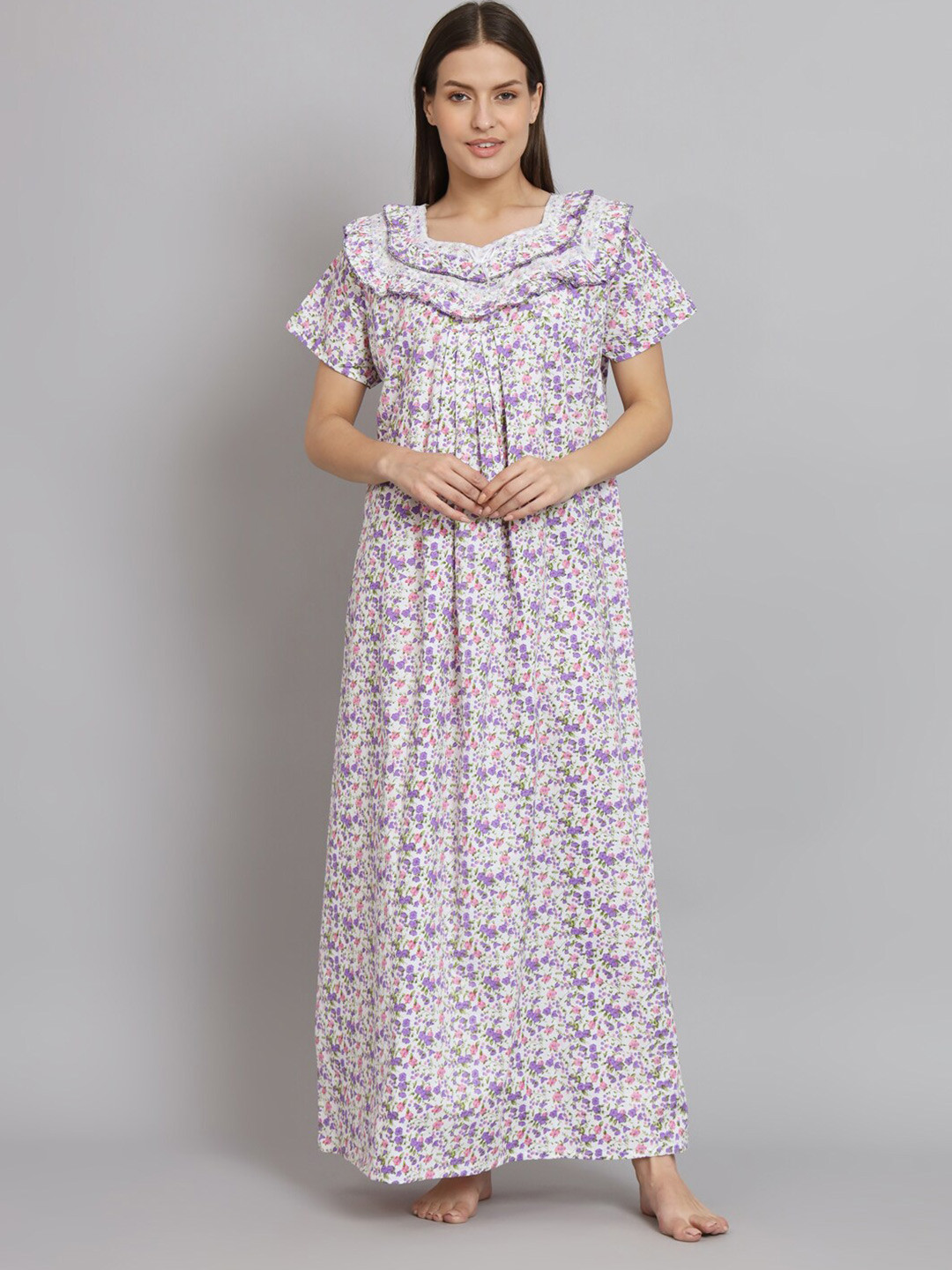 Buy SEPHANI Floral Printed Cotton Maxi Nightdress - Nightdress for ...