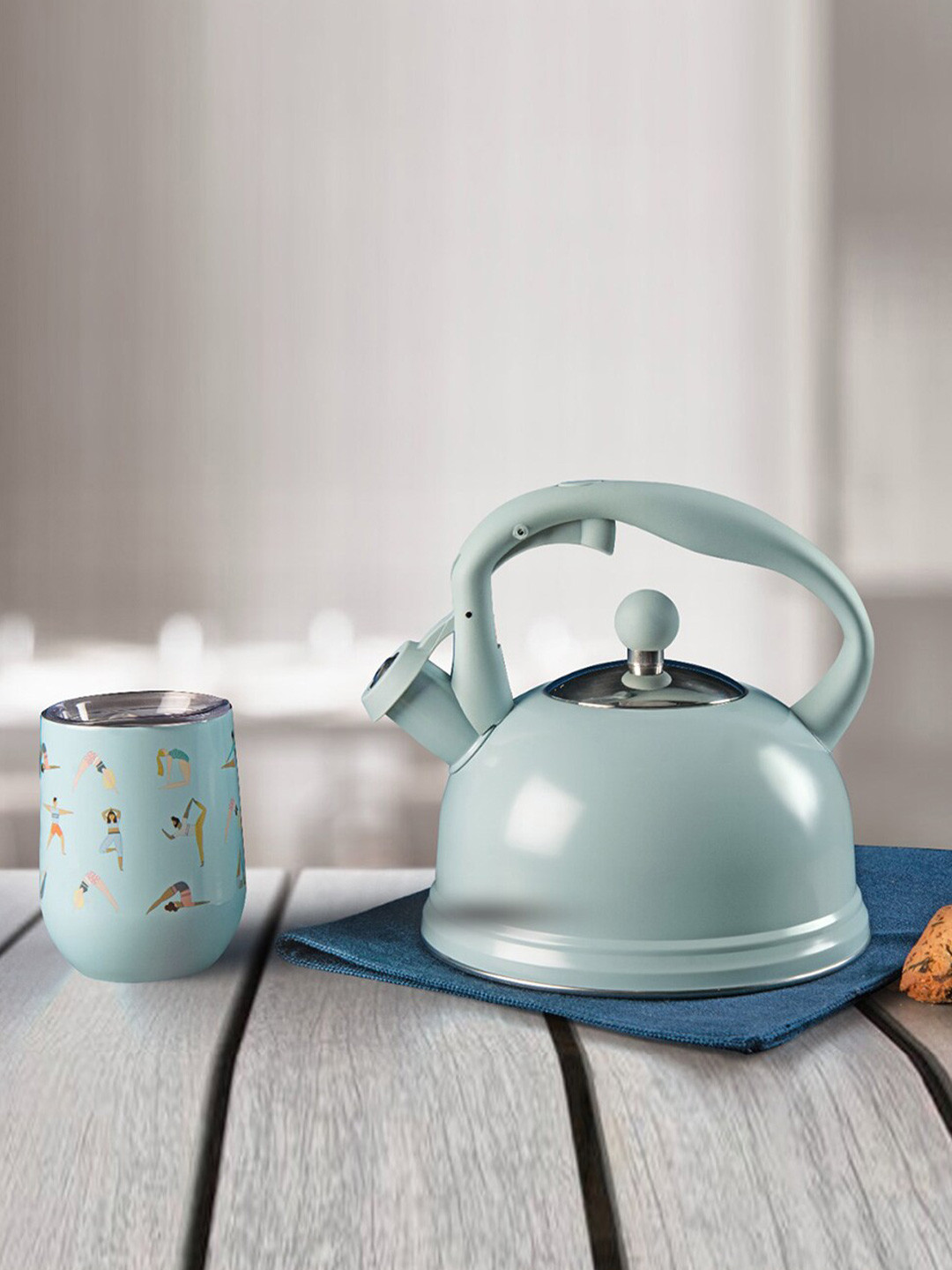 Buy TYPHOON Blue 2 PiecesPrinted Stainless Steel Matte Kettle Set - Tea ...