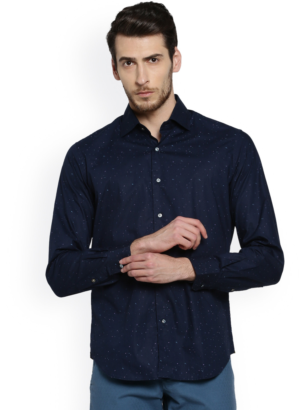 Buy RARE RABBIT Men Navy Blue Slim Fit Printed Casual Shirt - Shirts ...