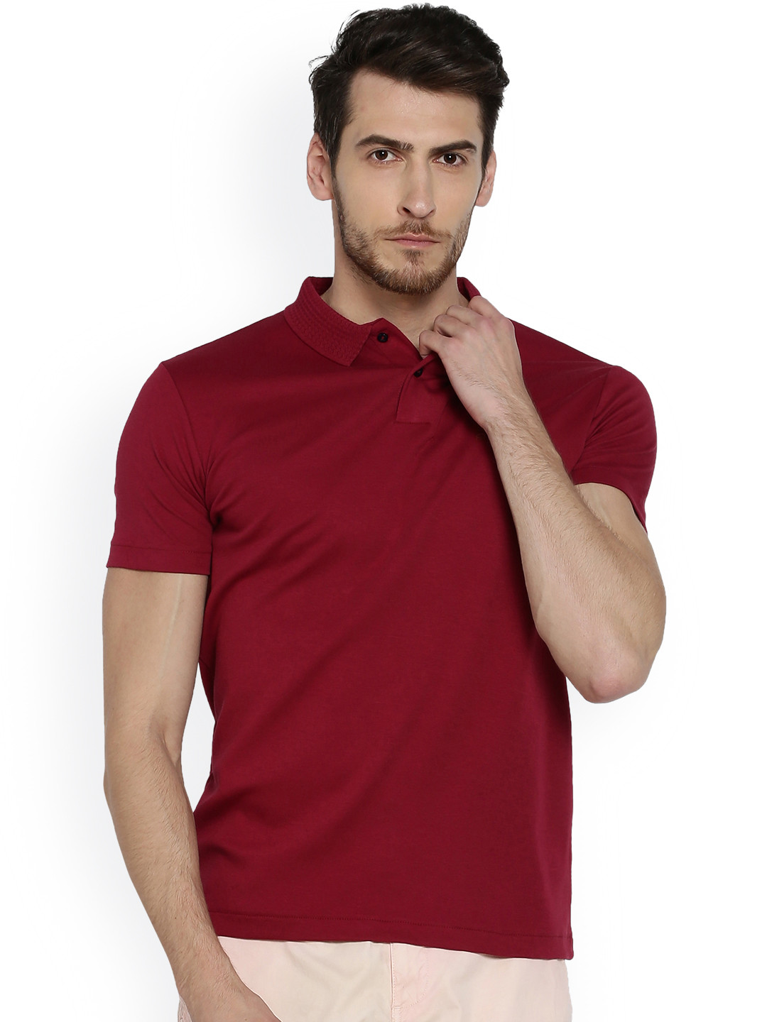Buy RARE RABBIT Men Red Solid Polo Collar T Shirt - Tshirts for Men ...