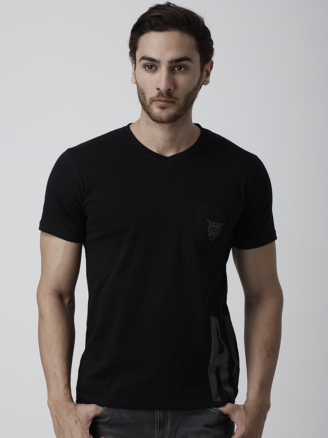 Buy YAK YAK Men Black Printed V Neck T Shirt - Tshirts for Men 2480032 ...