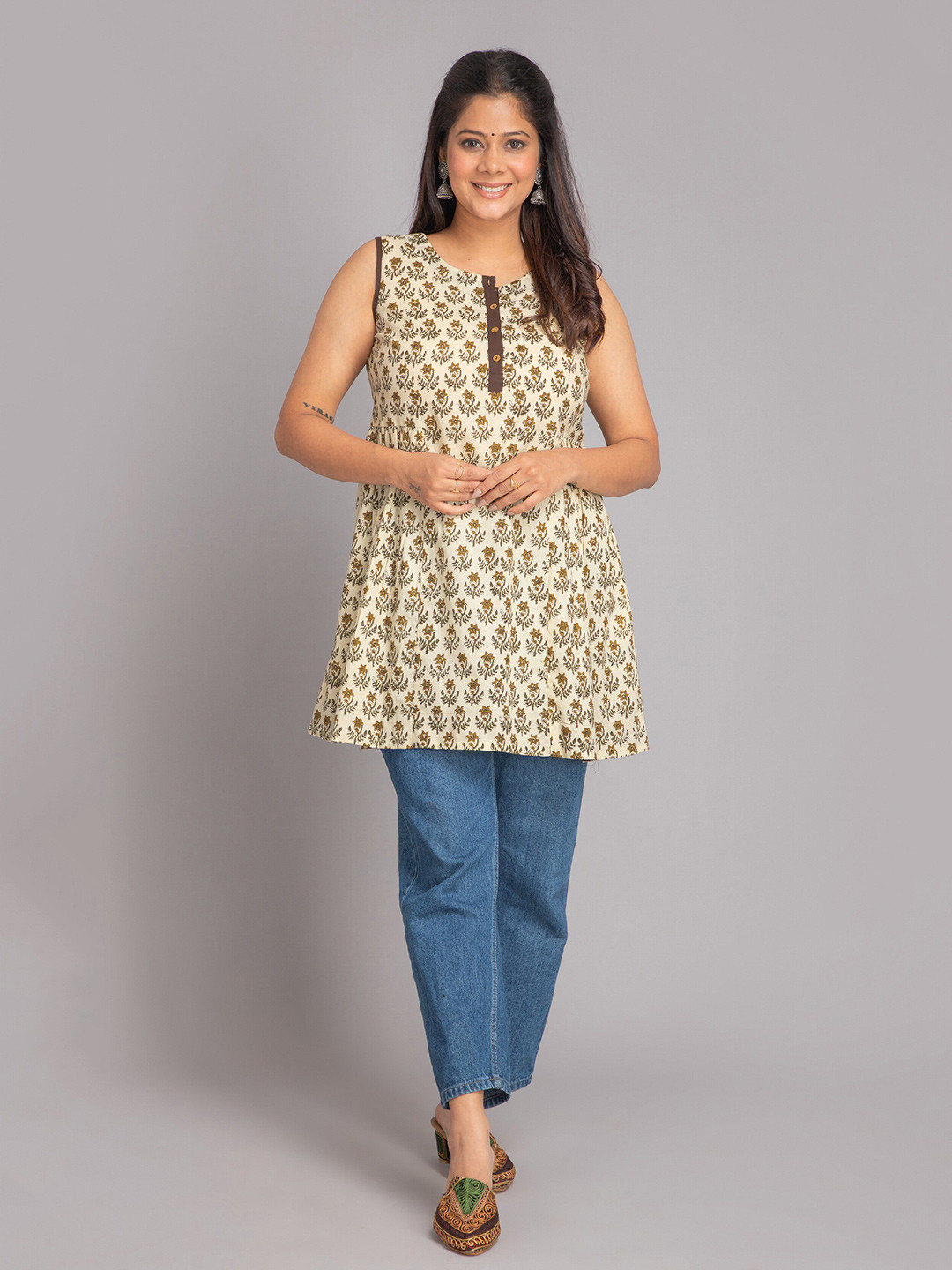 Buy SUTI Ethnic Motifs Printed Pure Cotton A Line Kurti - Kurtis for ...