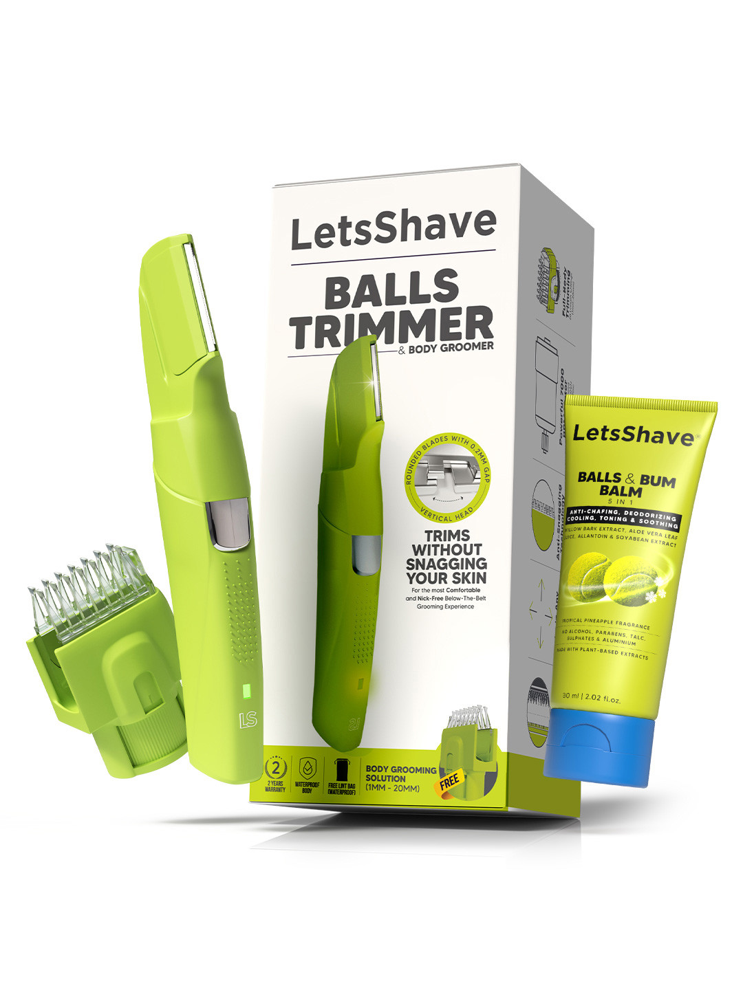 Buy LetsShave Men Waterproof Balls Trimmer With 5 In 1 Balls Balm ...