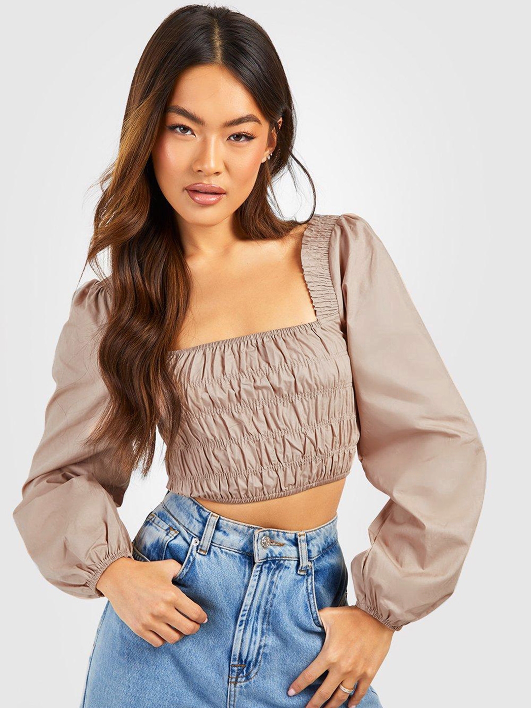 Buy Boohoo Puff Sleeve Smocked Crop Top Tops For Women 24803530 Myntra