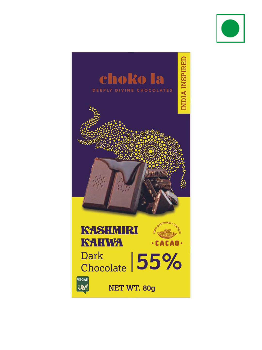 Buy Choko La Kashmiri Kahwa Vegan 55% Dark Chocolate 80 Gms ...