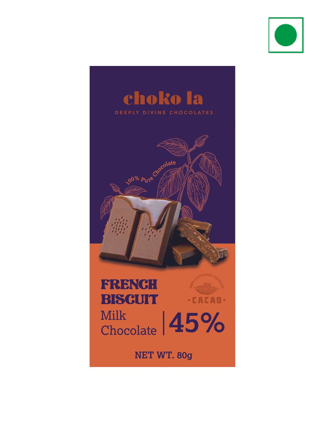 Buy Choko La French Biscuit 45% Milk Chocolate Bar 80gms - Chocolates ...