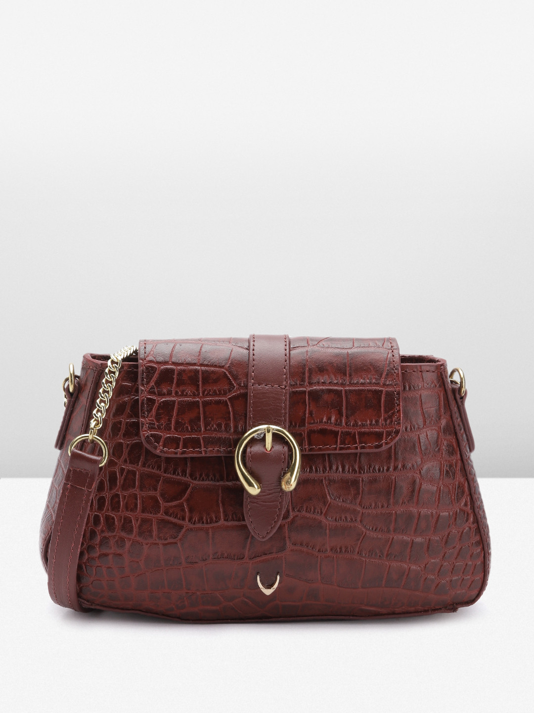 Buy Hidesign Croc Textured Leather Structured Sling Bag With Buckle ...