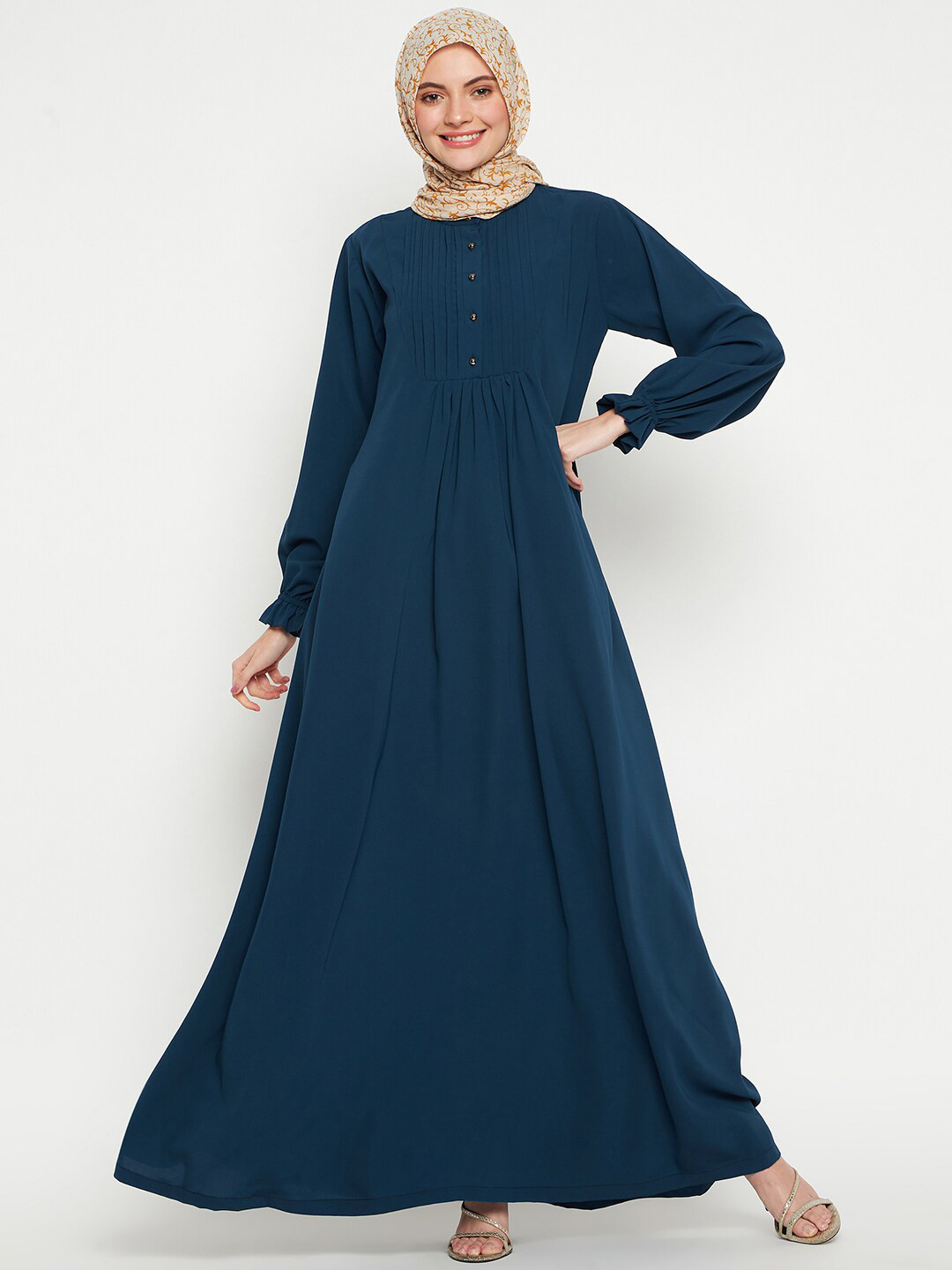 Buy NABIA High Neck Puff Sleeves A Line Abaya Burqa - Burqas for Women ...