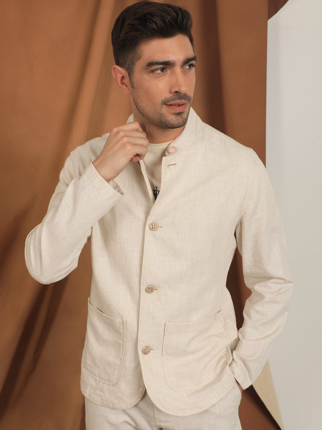 Buy RARE RABBIT Men Trex Tailored Fit Mandarin Collar Cotton Jacket ...