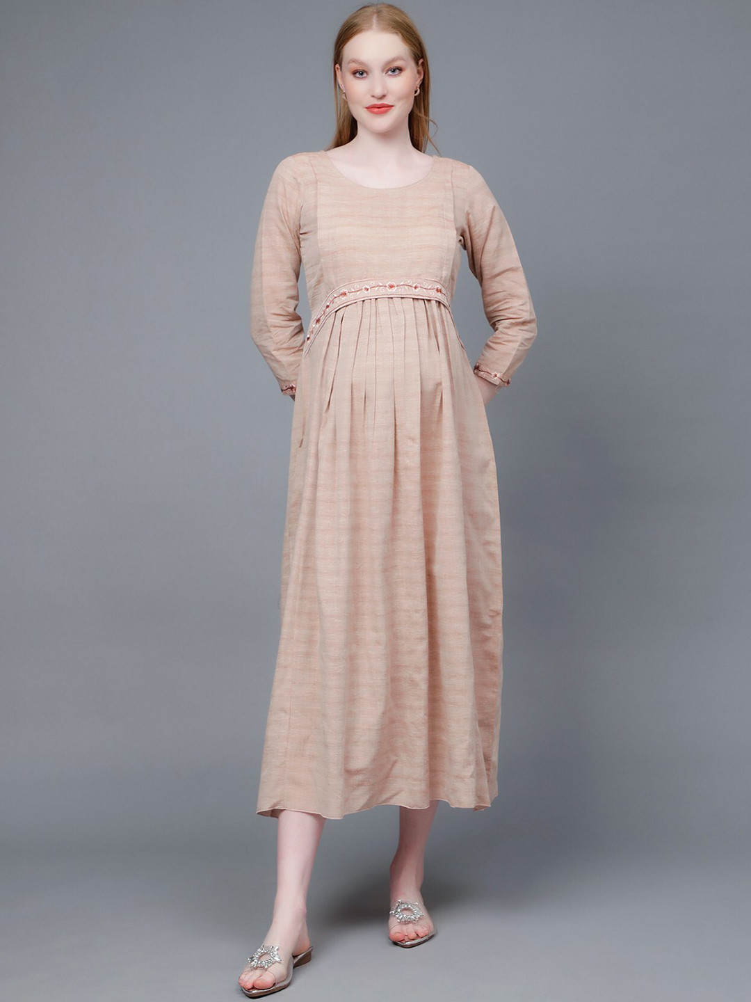 Buy DUMMY SHAPE Floral Embroidered Pure Cotton A Line Maternity Dress ...