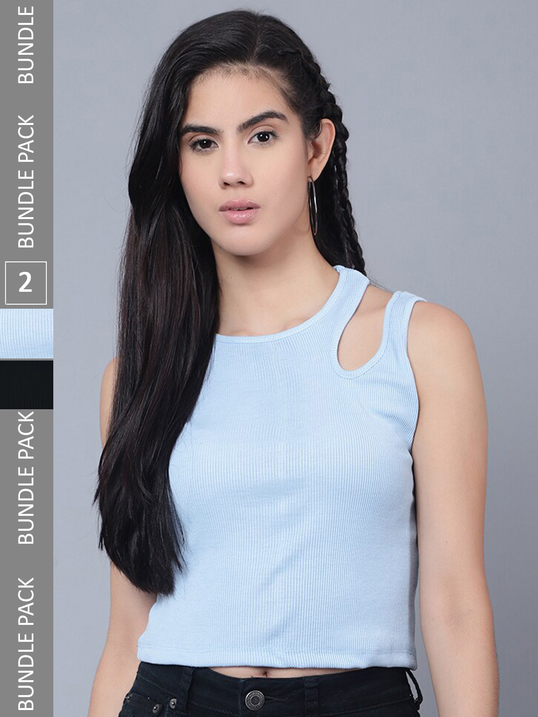 Buy Boleem Pack Of 2 Crop Cut Out Cotton Rib Fitted Top - Tops for ...
