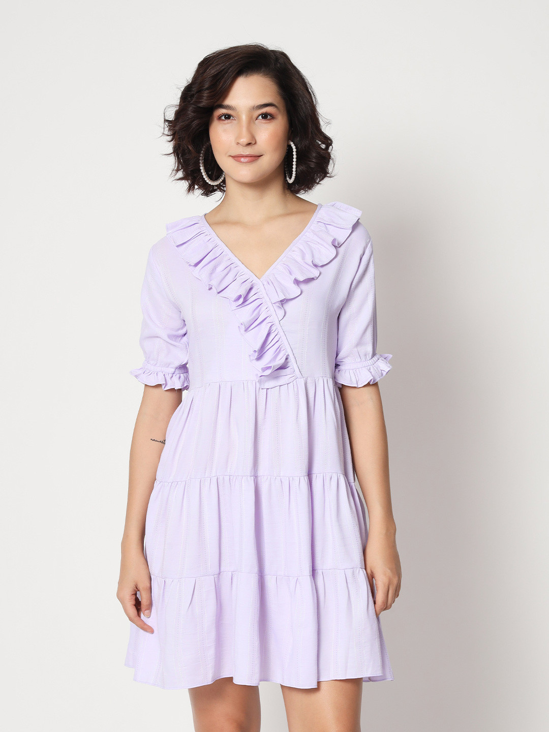 Buy All About You V Neck Ruffles Tiered Fit & Flare Dress - Dresses for ...