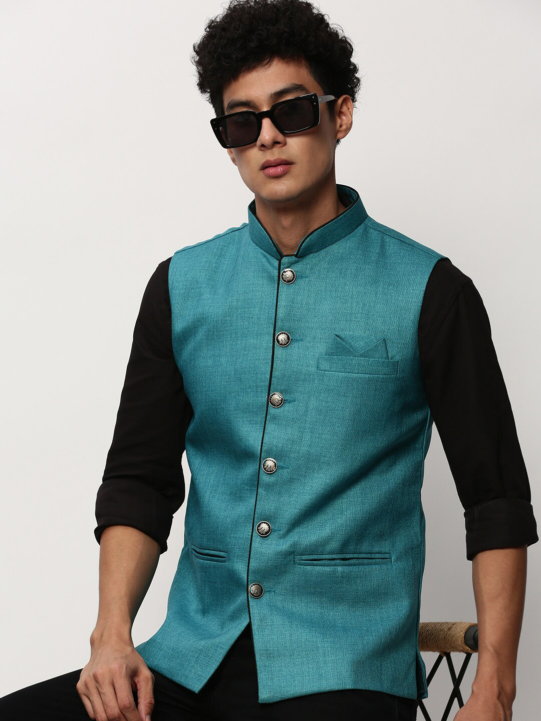 Buy SHOWOFF Woven Jute Cotton Nehru Jackets - Nehru Jackets for Men ...