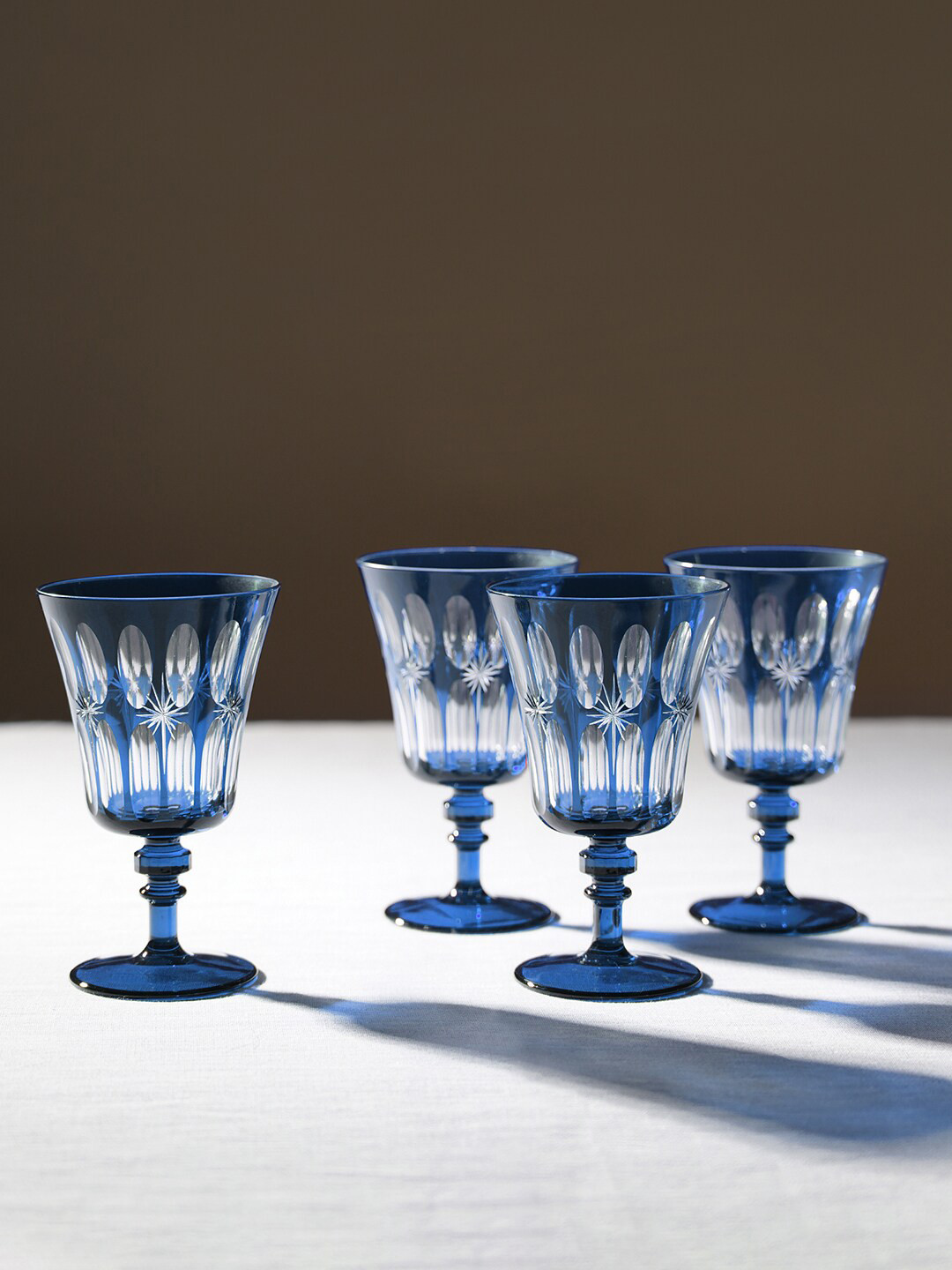 Buy Pure Home And Living Blue & Transparent 4 Pieces Star Cut Glass ...