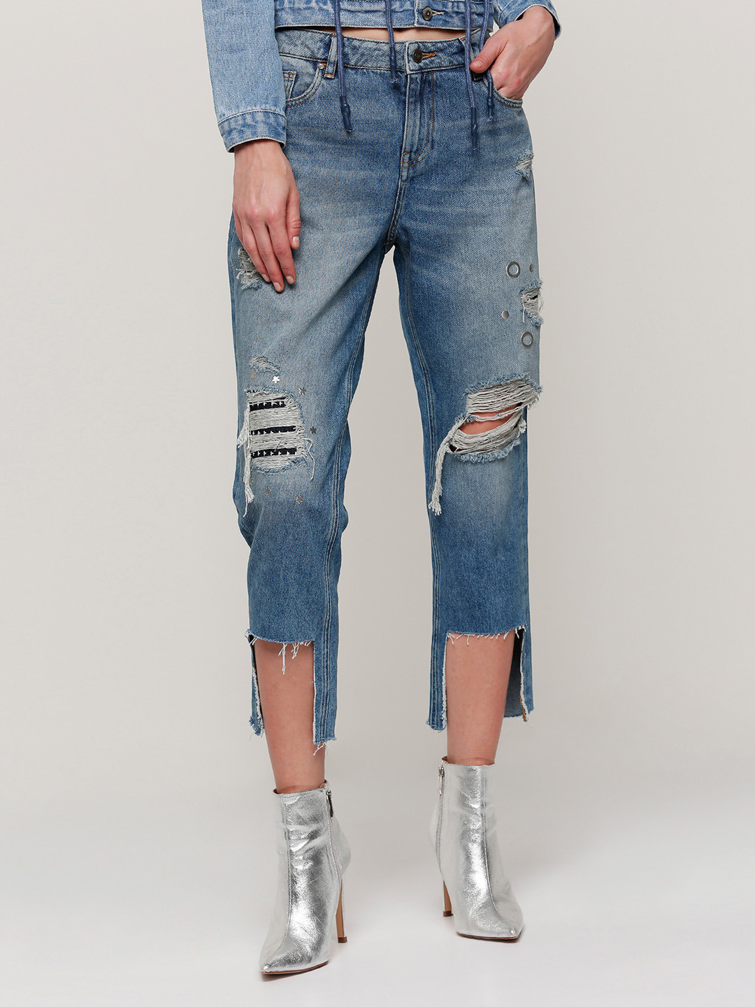 Buy Splash Women Blue Boyfriend Fit Mid Rise Highly Distressed Jeans ...