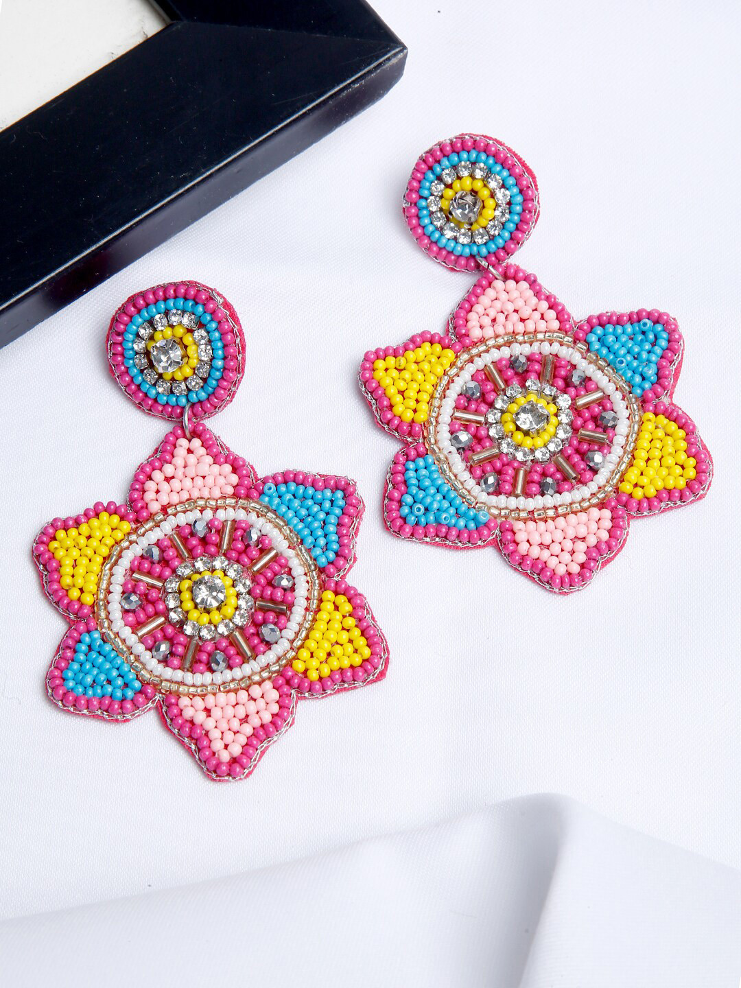 Buy SAKA DESIGNS Stone Studded And Beaded Contemporary Drop Earrings ...