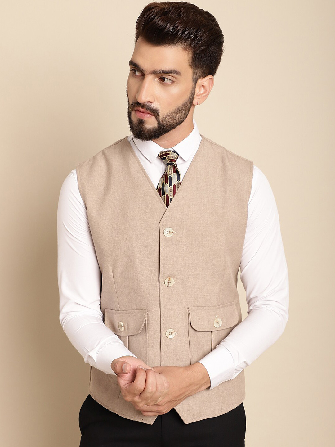 Buy Even Self Design V Neck Formal Waistcoat - Waistcoat for Men ...
