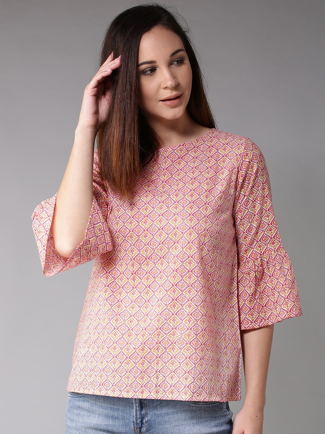 Buy HERE&NOW Women Pink Printed Pure Cotton Top - Tops for Women ...