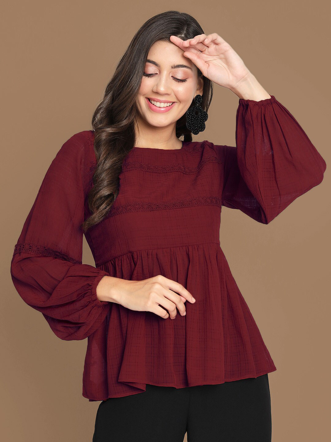 Buy CHARMGAL Checked Lace Insert Empire Top - Tops for Women 24837810 ...