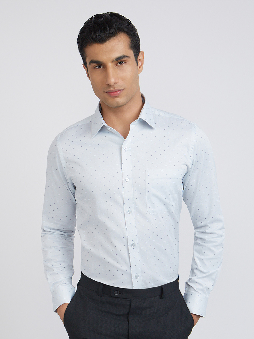 Buy Raymond Slim Fit Micro Ditsy Printed Pure Cotton Formal Shirt ...