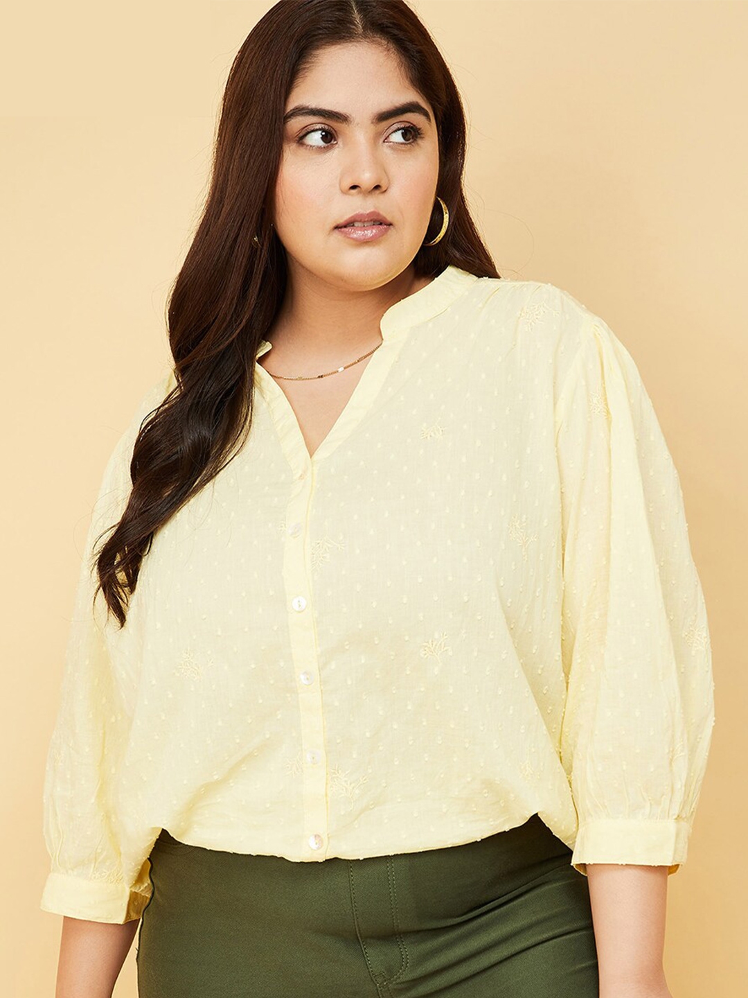 Buy Max Self Design Mandarin Collar Cuffed Sleeves Pure Cotton Shirt
