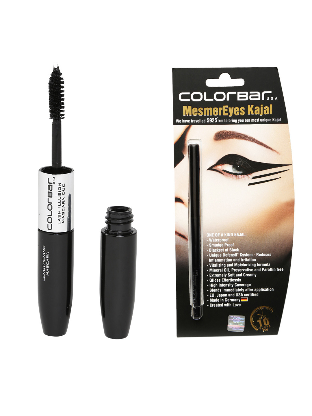 Buy Colorbar Lash Illusion Mascara Duo & Black MesmerEyes Kajal Set ...