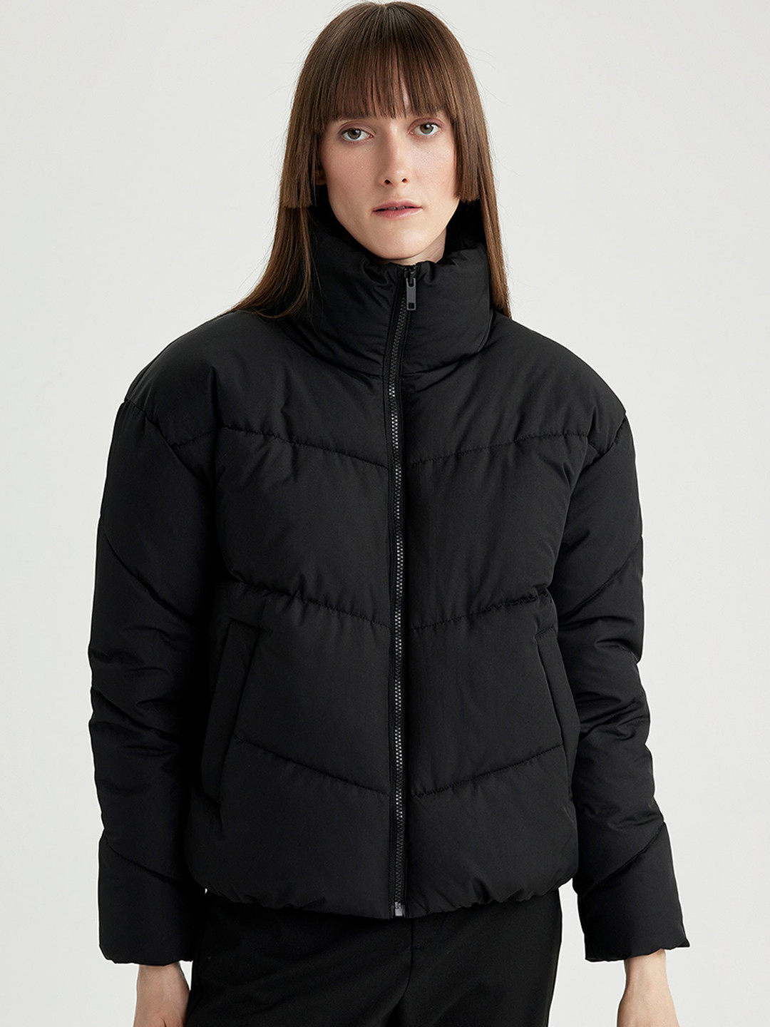 Buy DeFacto Mock Collar Puffer Jacket With Zip Detail - Jackets for ...