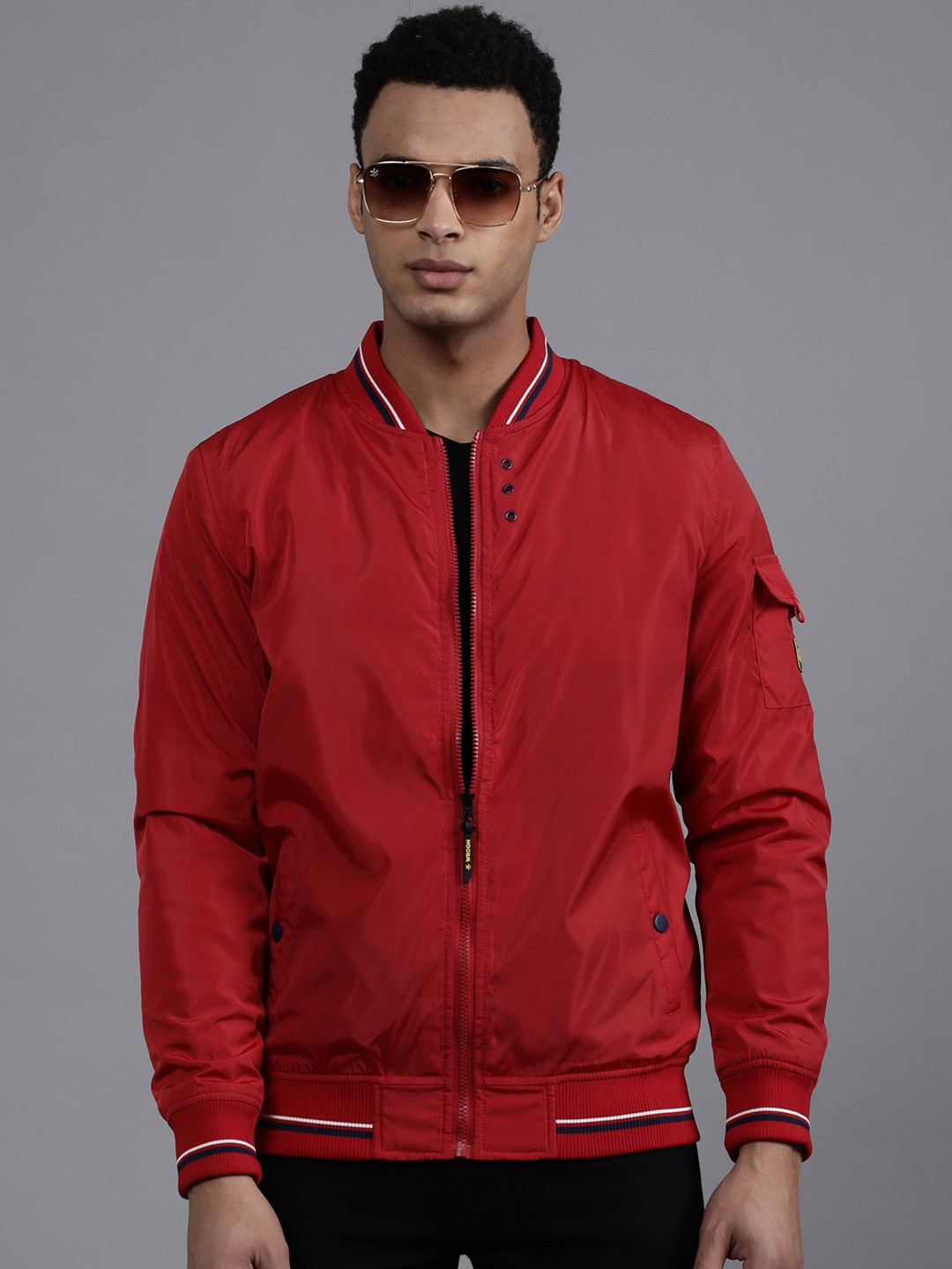 Buy WROGN Stand Collar Long Sleeve Bomber Jacket - Jackets for Men ...