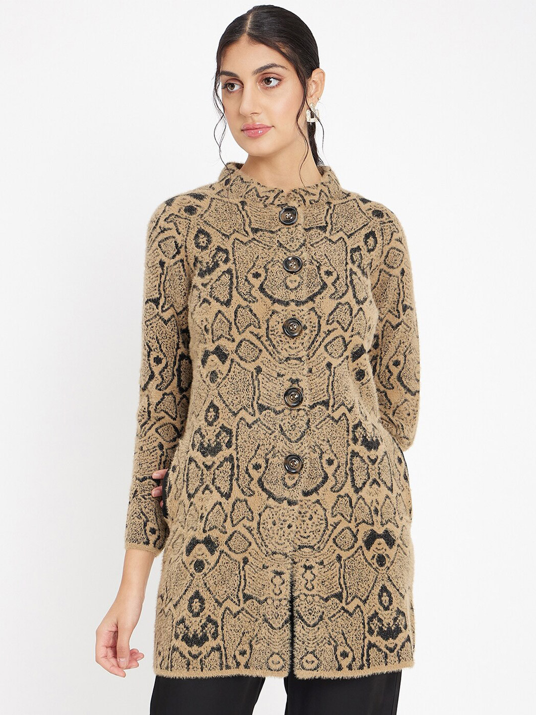 Buy Madame Abstract Self Design Longline Cardigan Sweaters - Sweaters ...