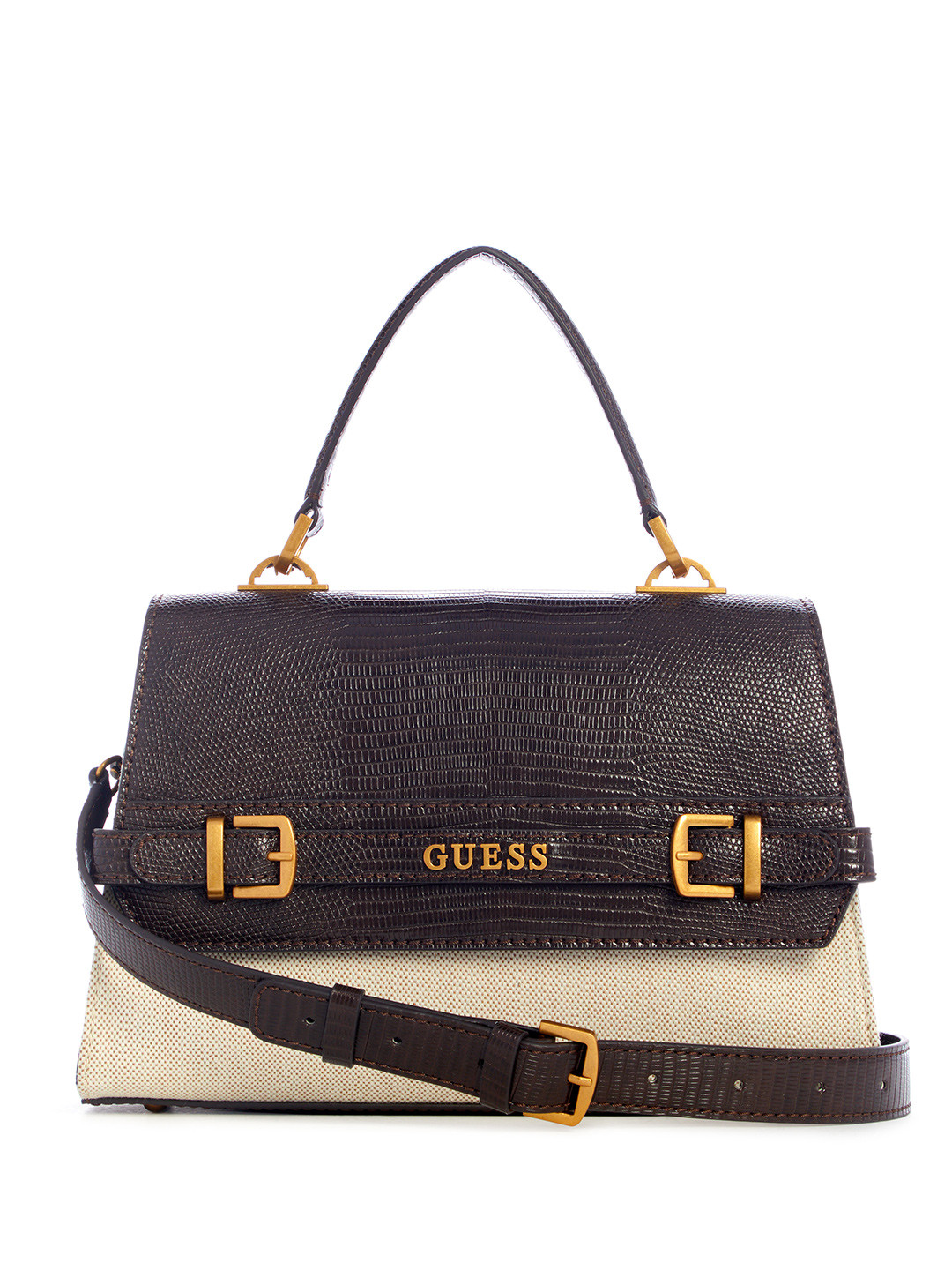 Buy GUESS Woven Design Structured Satchel Bag With Snake Skin Textured ...