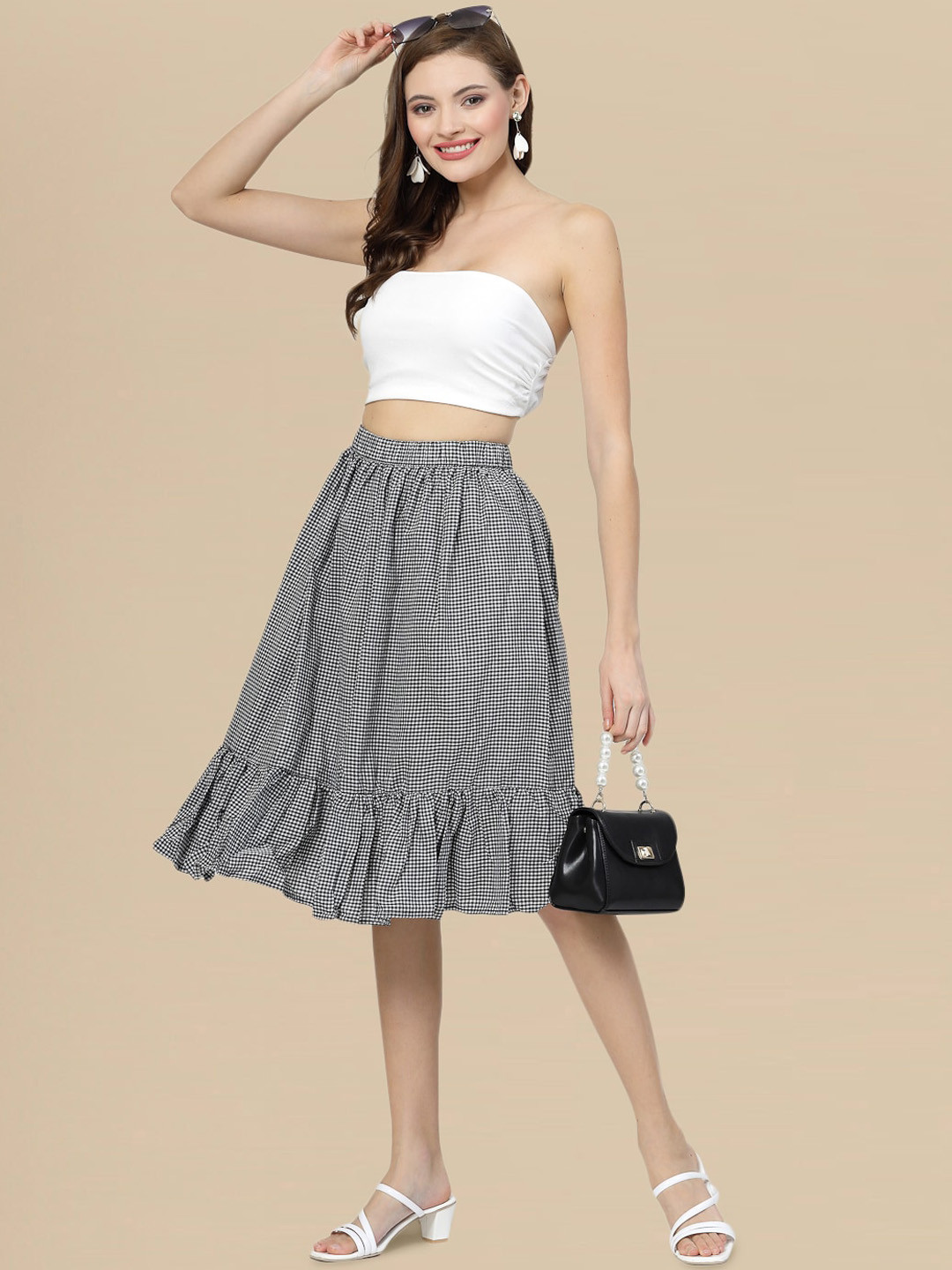 Buy DressBerry Checked Knee Length Flared Skirt - Skirts for Women ...