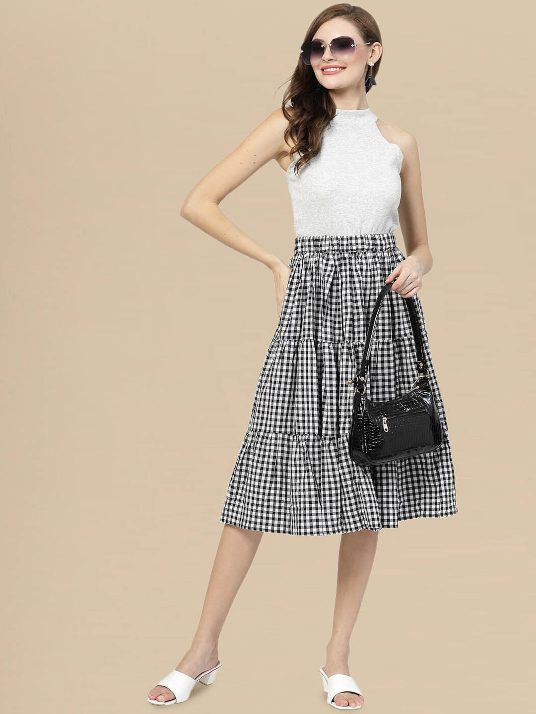 Buy DressBerry Checked Knee Length Tiered Skirt - Skirts for Women ...