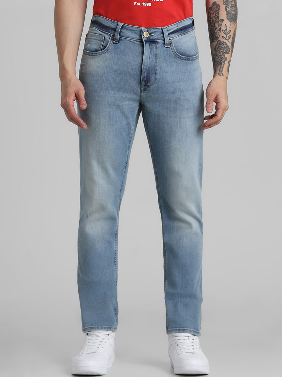 Buy Jack & Jones Men Slim Fit Low Rise Heavy Fade Clean Look ...